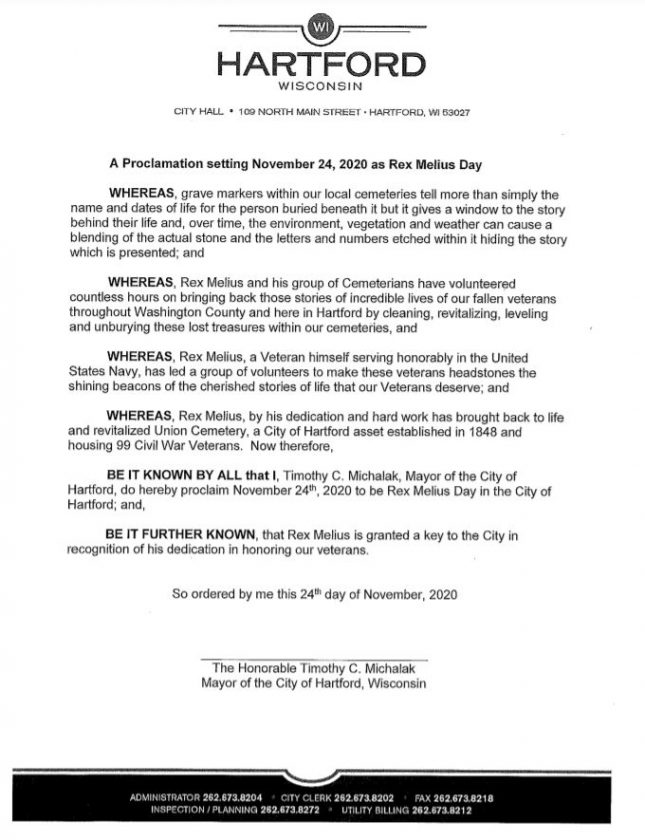 VIDEO | Rex Melius honored by City of Hartford - Washington County Insider