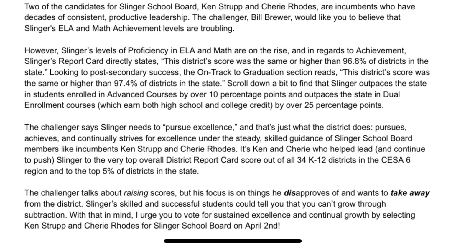 Letter to the Editor | Slinger School Board race | By Paul Walter ...